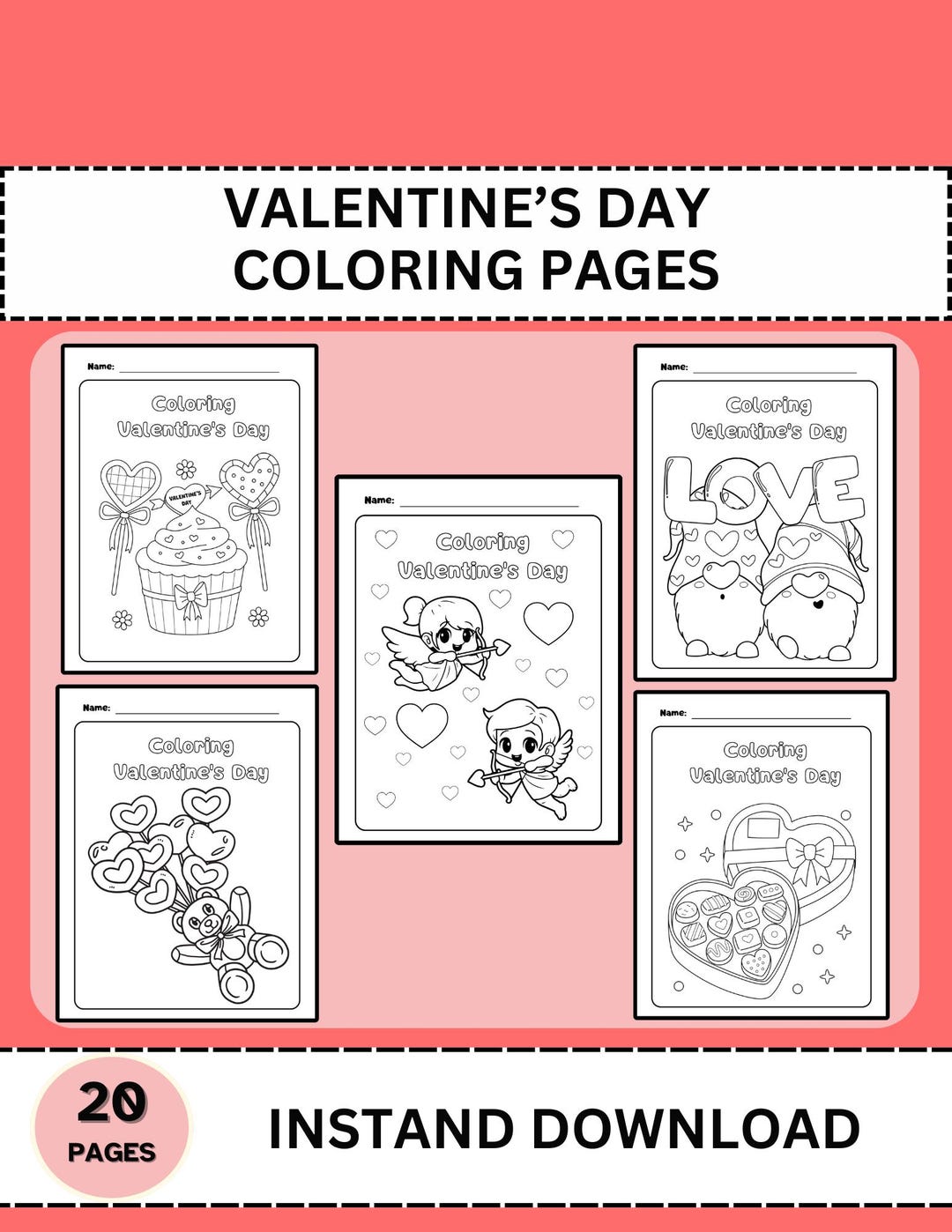 Valentine's Day Coloring Pages: Hearts, Cupids, Teddy Bears (PDF) - Etsy