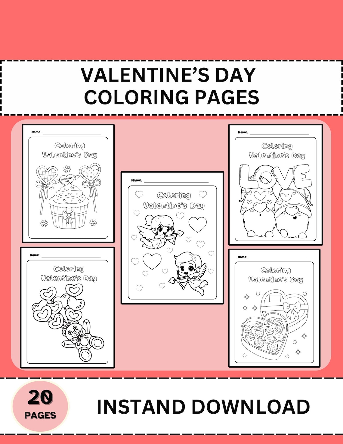 Valentine's Day Coloring Pages: Hearts, Cupids, Teddy Bears (PDF) - Etsy