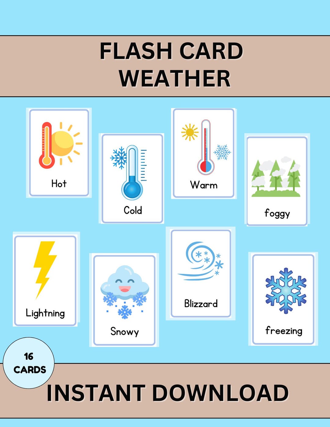 Weather Flashcards Homeschool Montessori Materials - Toddler Flash ...