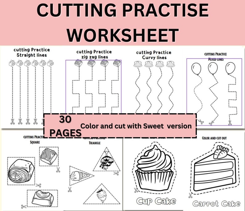 Scissor Skills |cutting Practice | Preschool Worksheets |color and Cut ...
