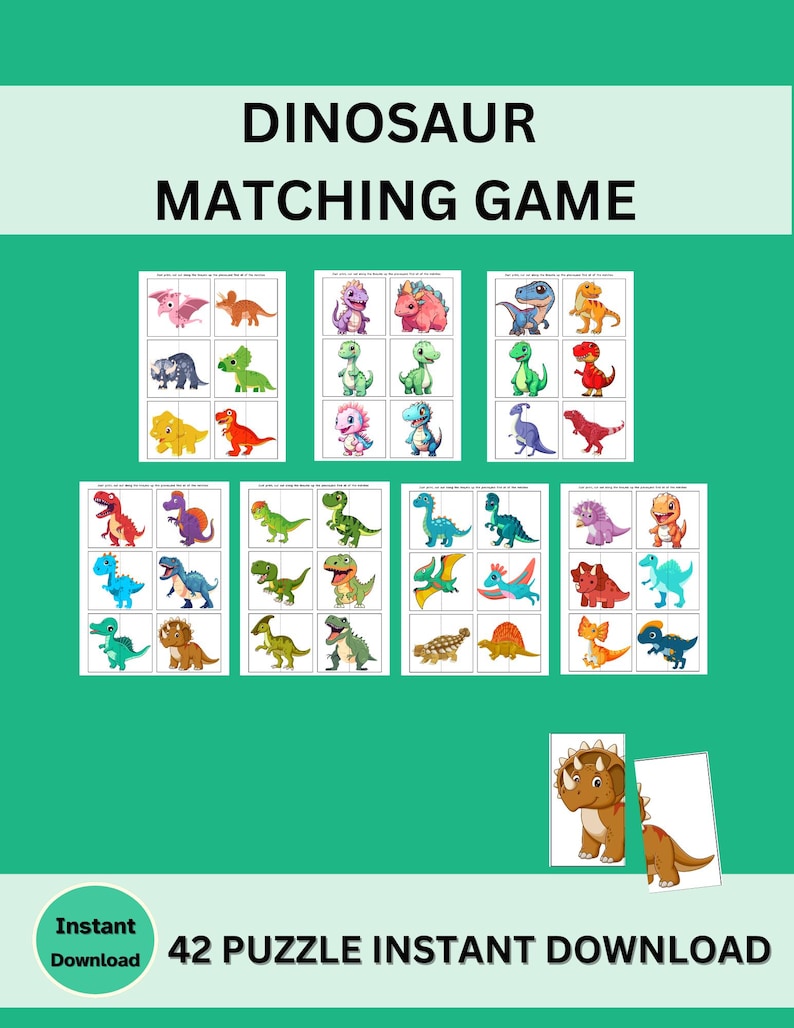 Dinosaur Matching Game: Kids Learning Activity (PDF Download) - Etsy