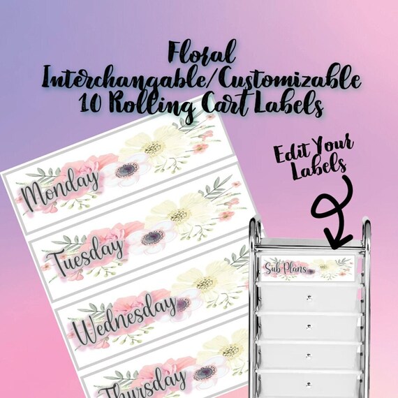 Floral 10 Cart Labels Classroom Labels Weekly Labels - Etsy