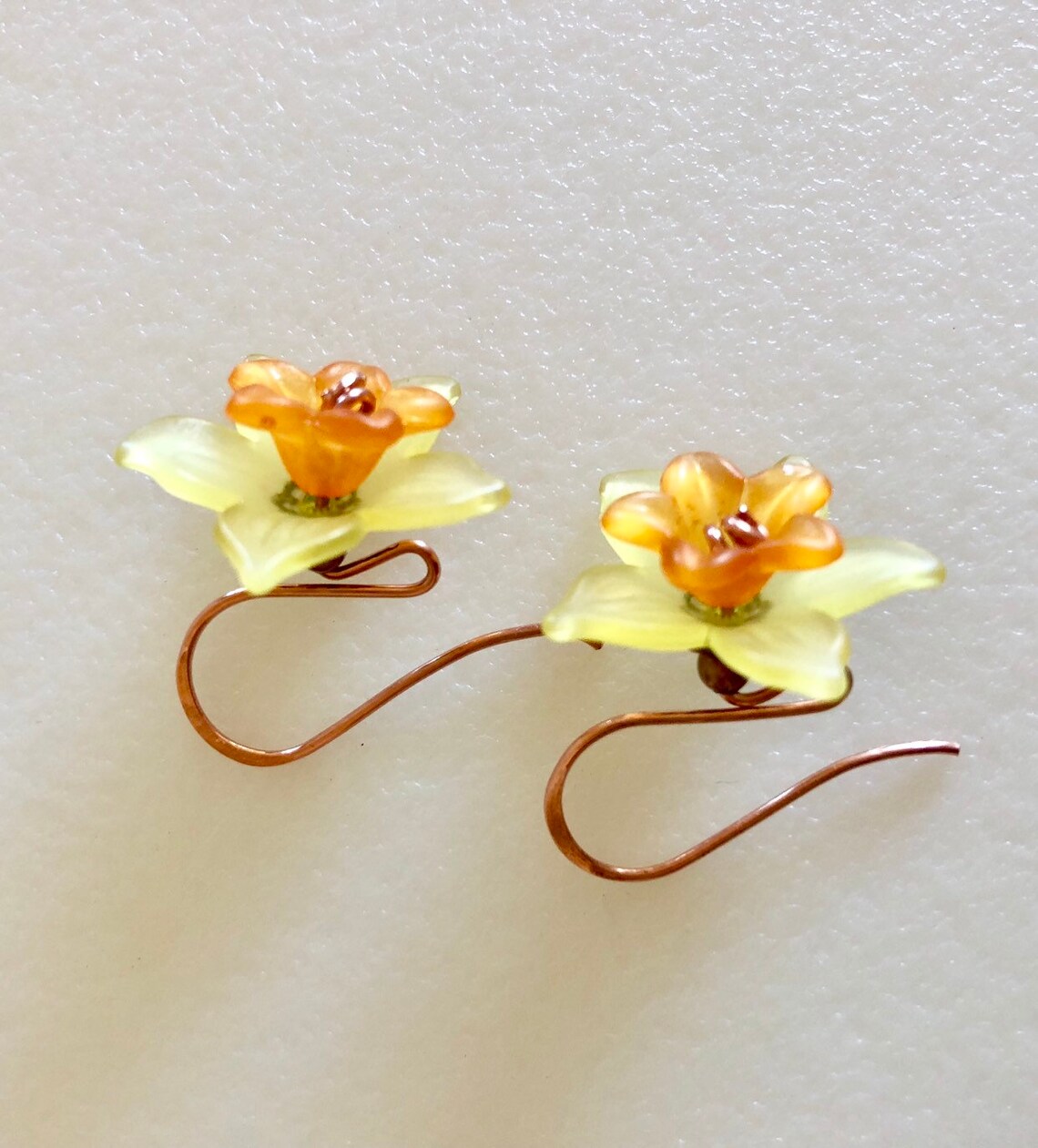 Daffodil Earrings, Flower Earrings, Yellow Orange Daffodils, Lucite ...