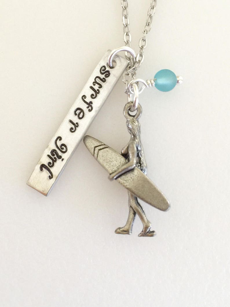 Surfer Girl Necklace Surf Necklace Girl With Surfboard - Etsy