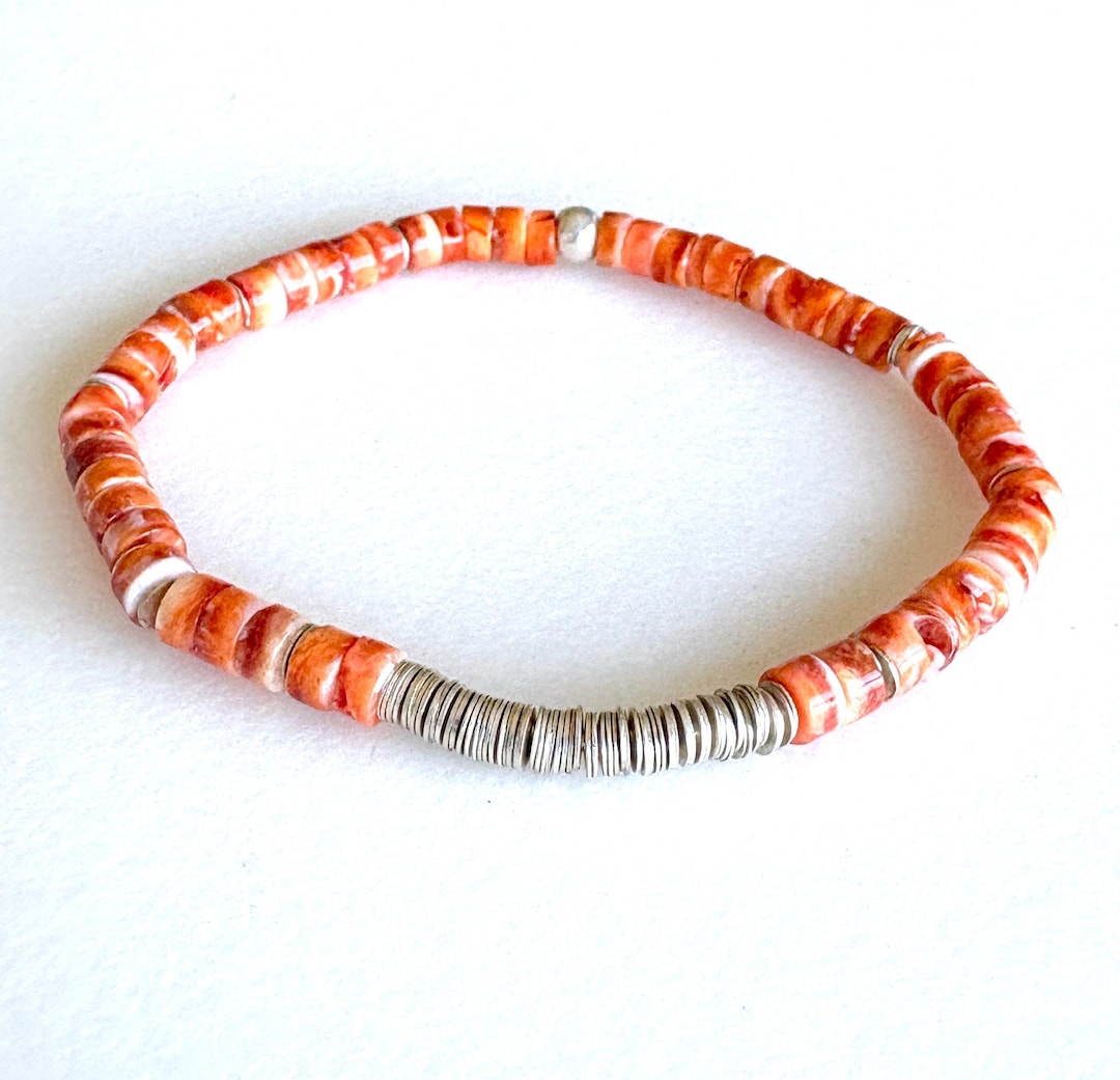 Men’s 4mm Spiny Oyster Shell Bracelet, Natural Mexican Spiny Oyster ...