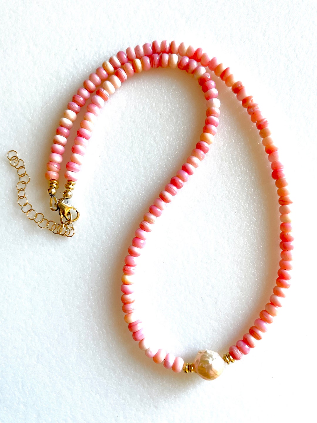 Pink Queen Conch Shell and Pearl Choker, Seashell Necklace, Genuine ...