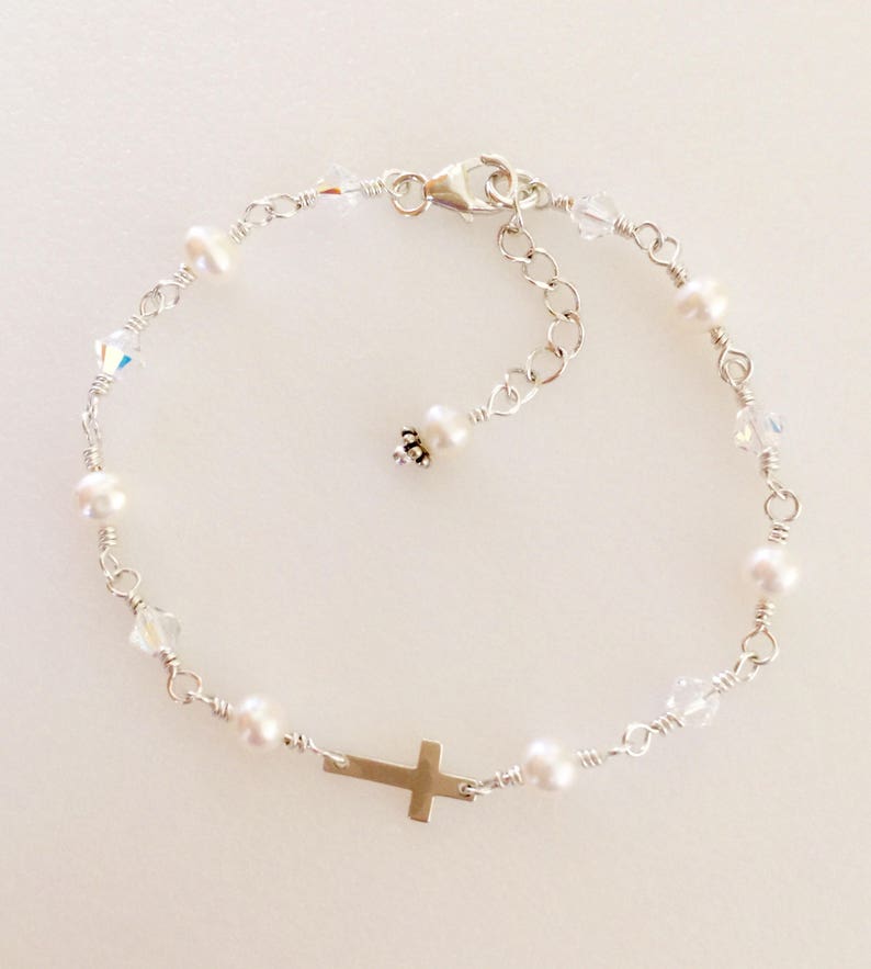 First Communion Bracelet Sideways Mini Cross Holy Communion | Etsy
