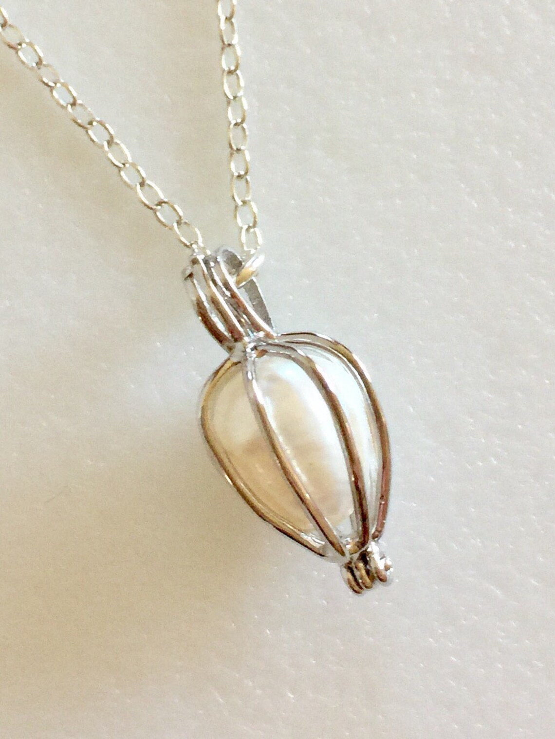 Pearl Cage Necklace, Sterling Silver Pearl Cage, Genuine Freshwater ...