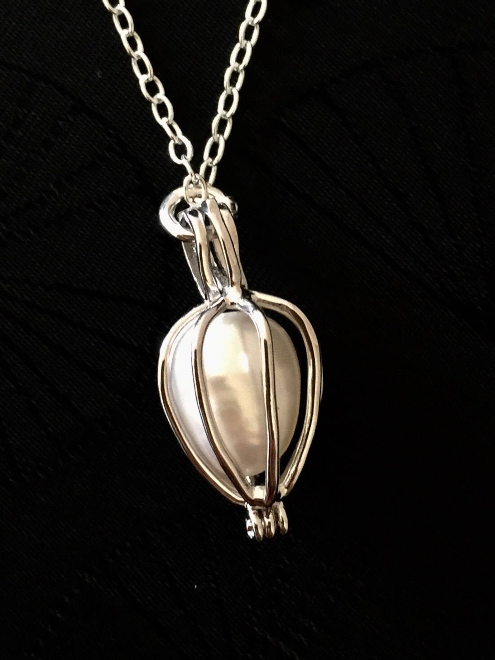 Pearl Cage Necklace, Sterling Silver Pearl Cage, Genuine Freshwater ...