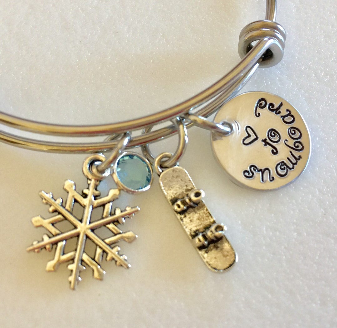 Snowboard Bangle, Snowboarding, Pewter Snowboard Charm Bracelet ...