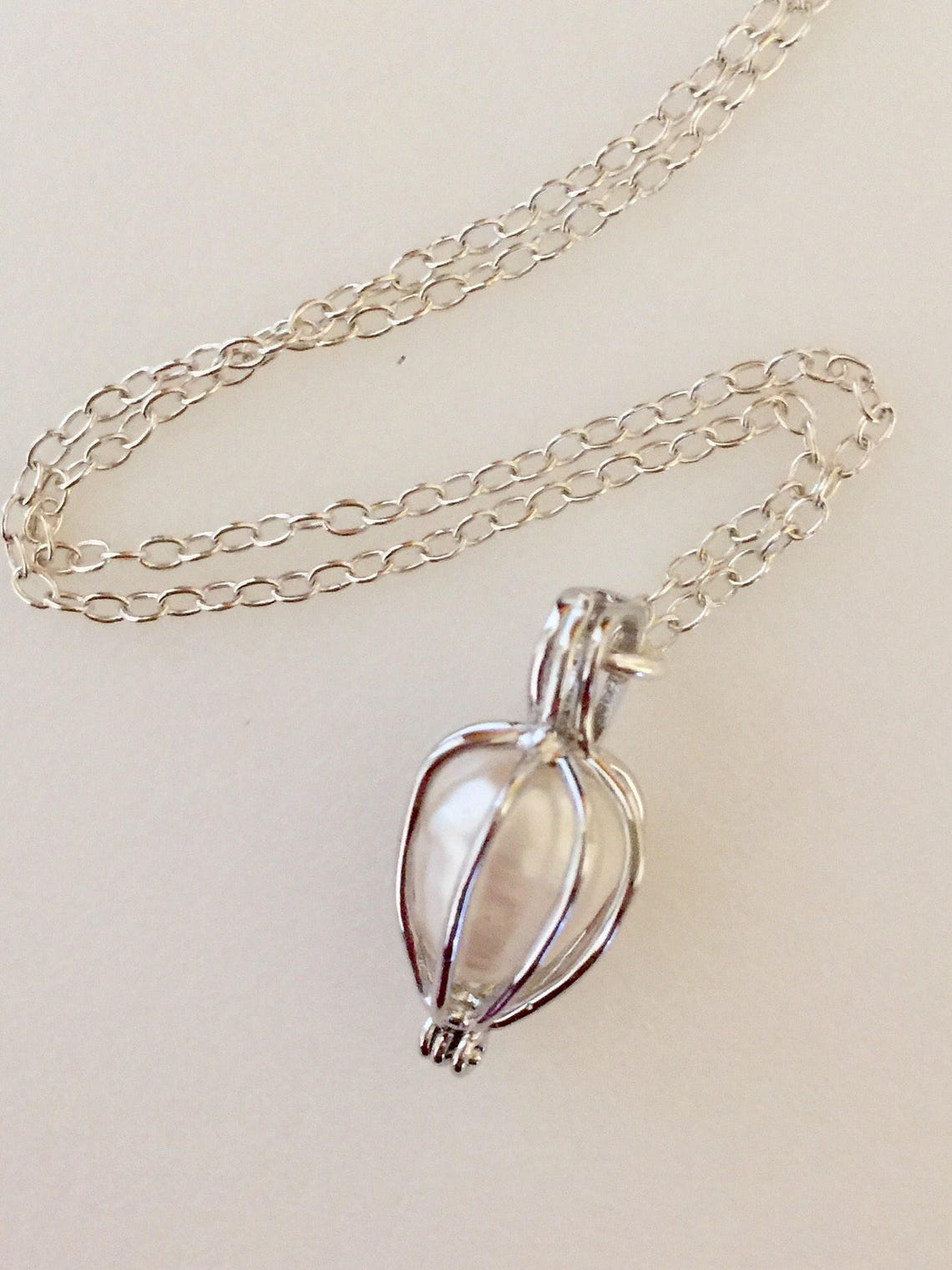 Pearl Cage Necklace, Sterling Silver Pearl Cage, Genuine Freshwater ...