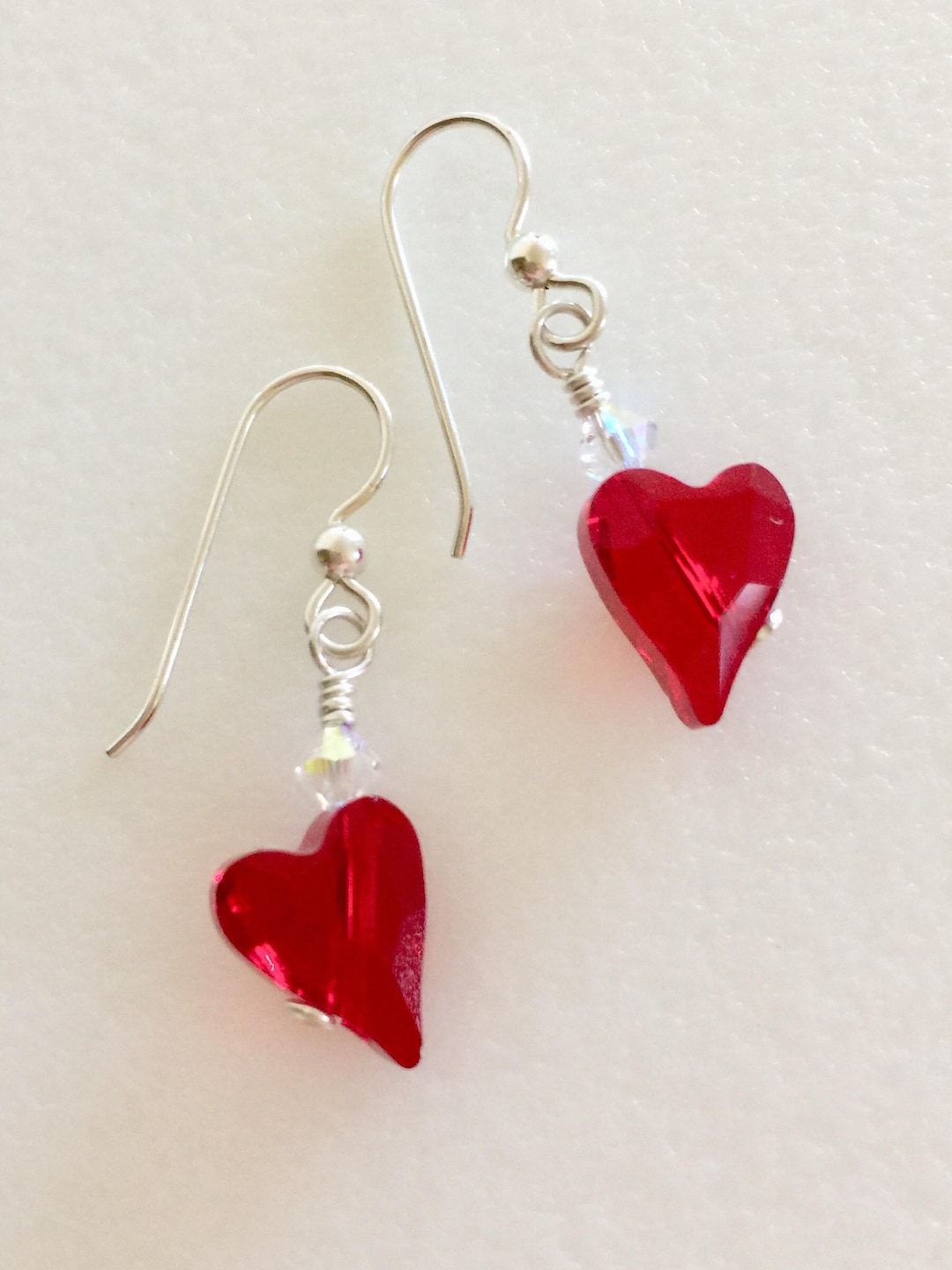 Valentine Heart Earrings, Swarovski Red Crystal Hearts, Sterling Silver ...