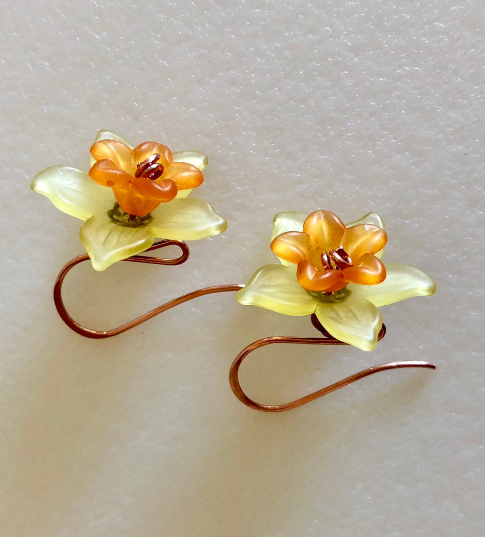 Daffodil Earrings, Flower Earrings, Yellow Orange Daffodils, Lucite ...