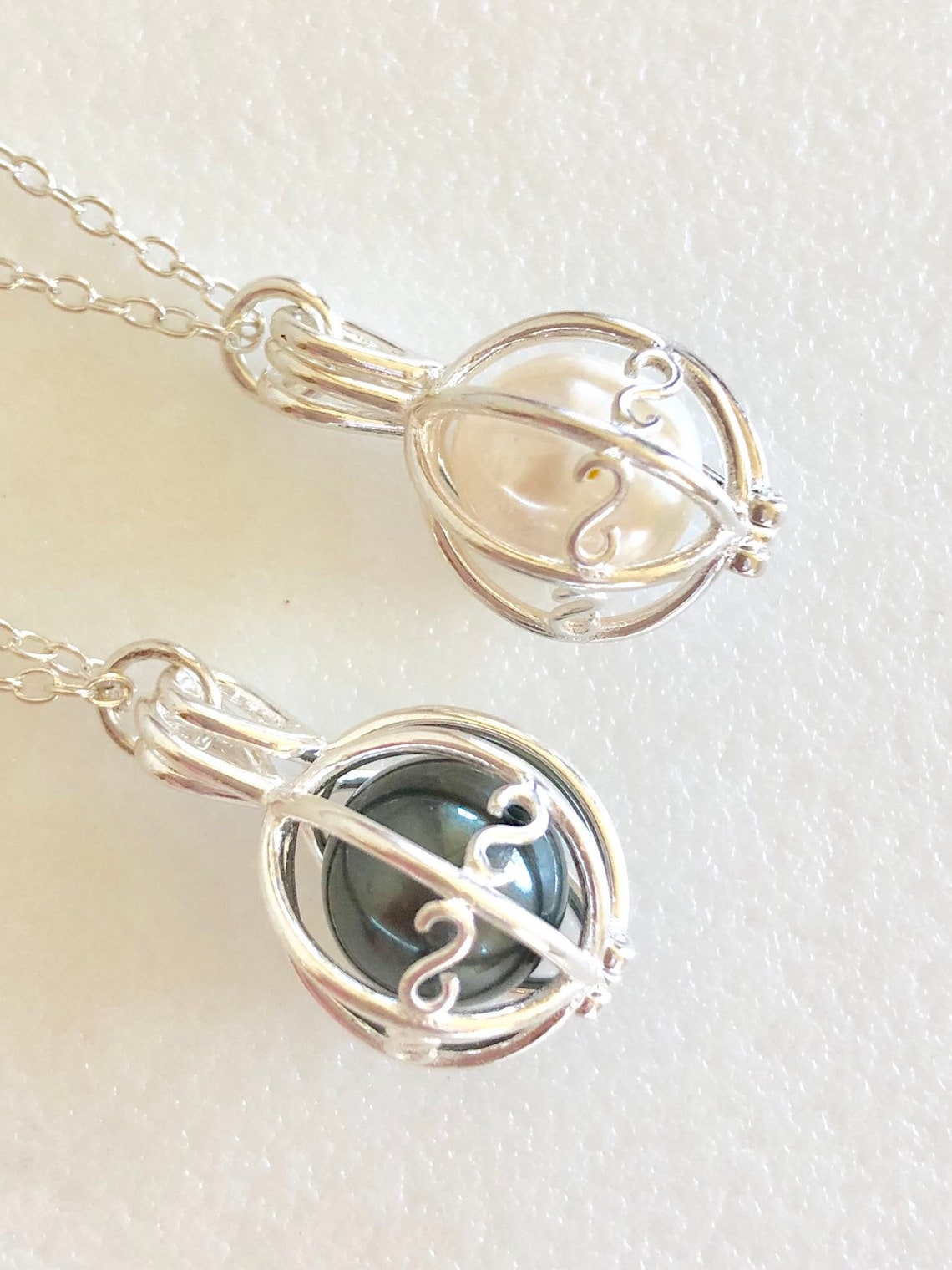 Sterling Silver Pearl Cage Necklace, Freshwater Pearl, June Birthstone ...