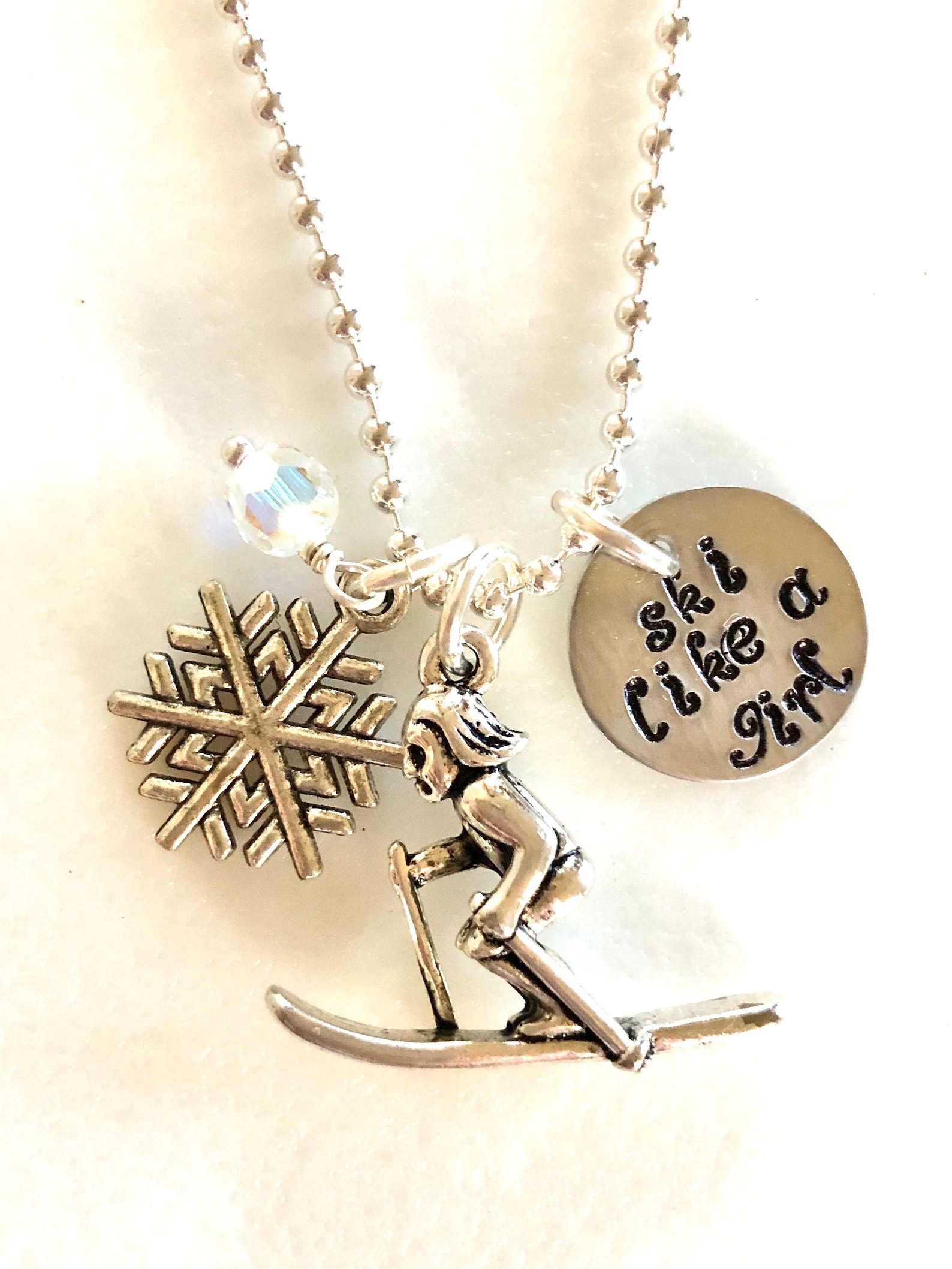 Ski Charm Necklace Snow Skier Necklace Hand Stamped - Etsy