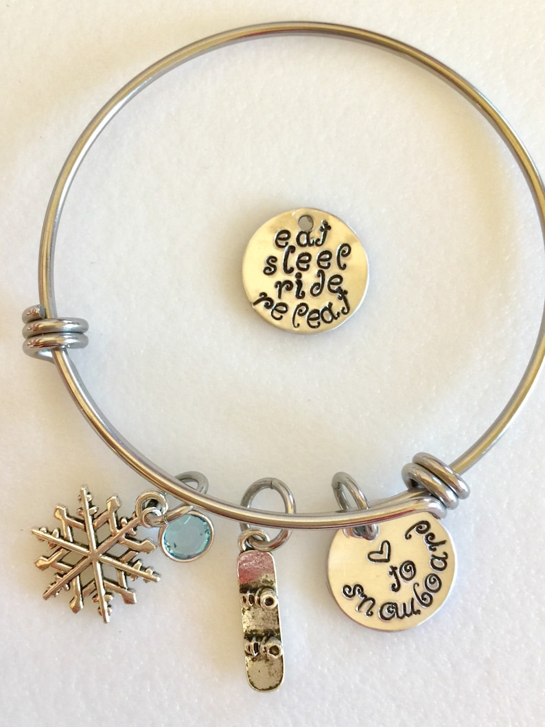 Snowboard Bangle Snowboarding Pewter Snowboard Charm - Etsy