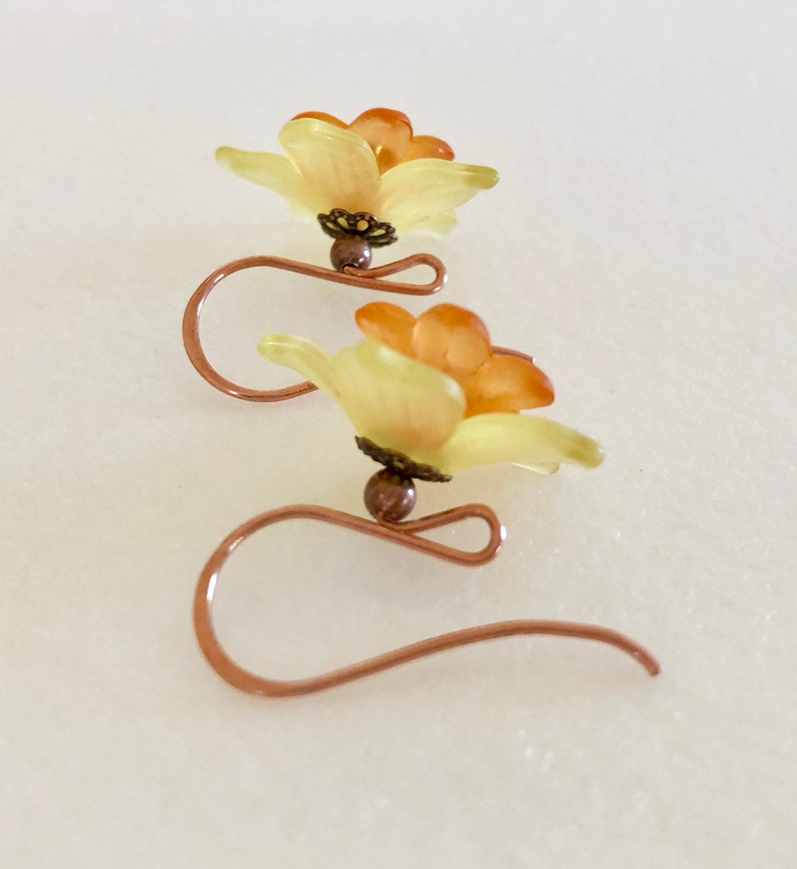 Daffodil Earrings, Flower Earrings, Yellow Orange Daffodils, Lucite ...