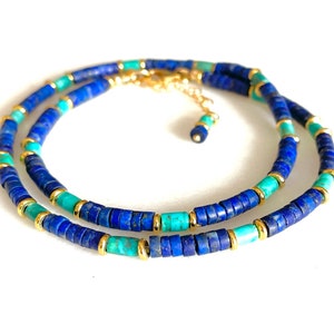 Lapis Lazuli and Turquoise Necklace, Natural Blue Lapis, Unisex, Dainty ...