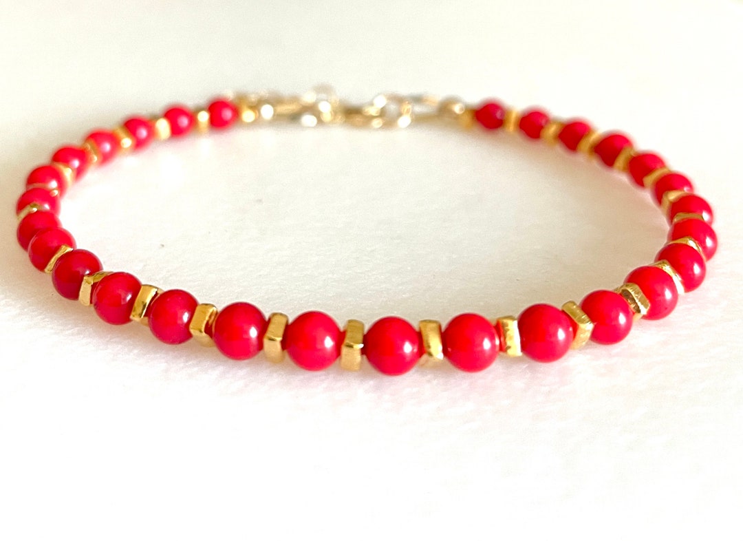 Red Coral Bracelet, Genuine Red Bamboo Coral, Minimalist Bracelet ...