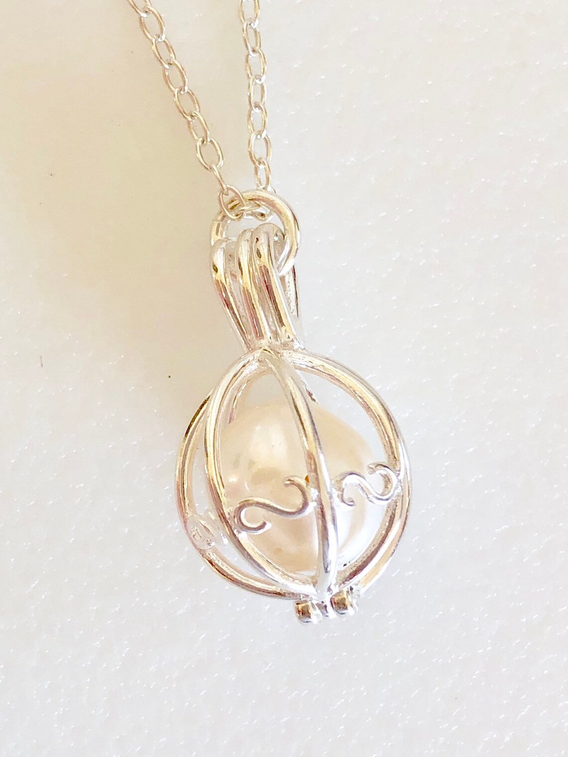 Sterling Silver Pearl Cage Necklace Genuine Freshwater Pearl - Etsy