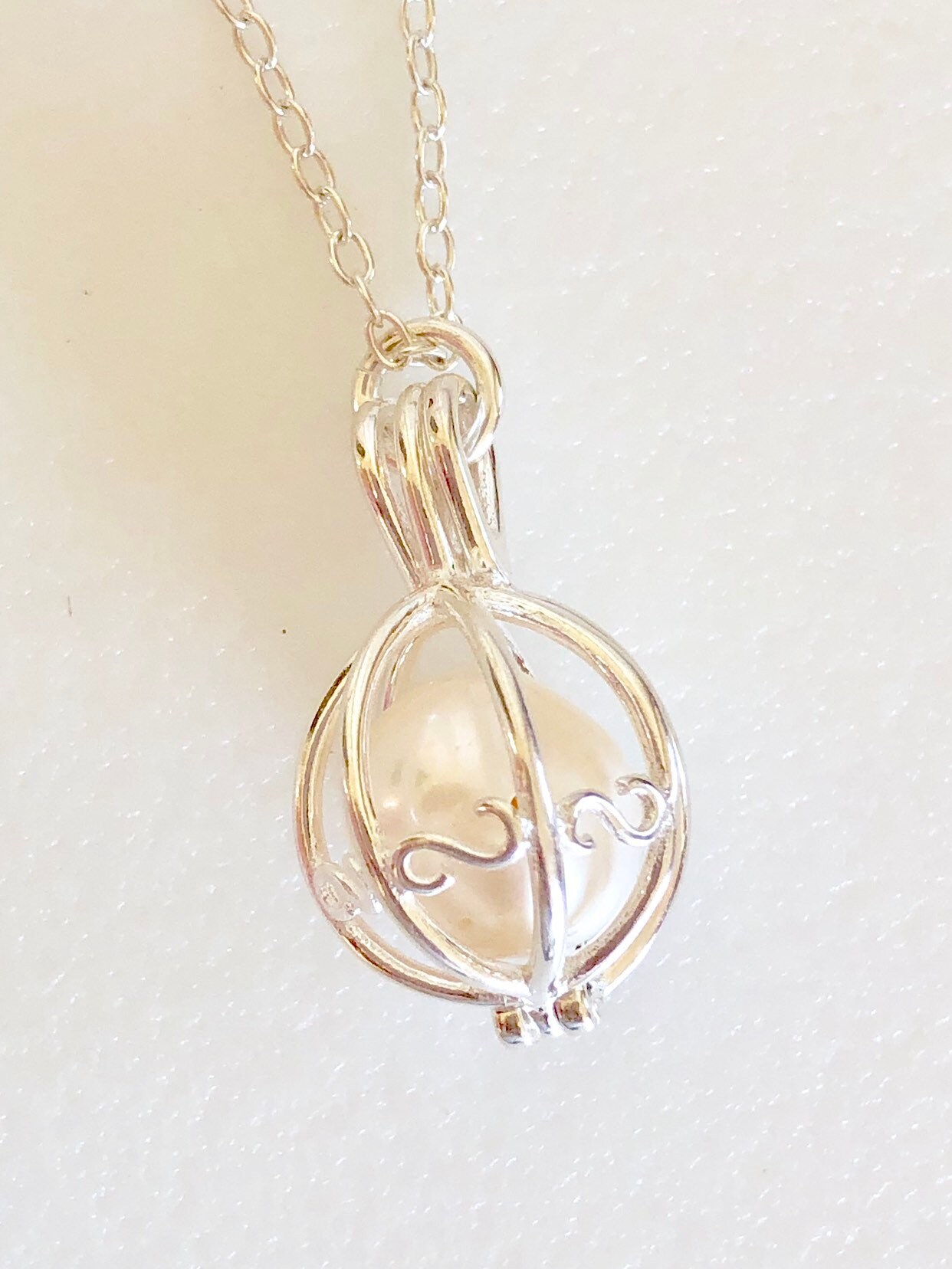 Sterling Silver Pearl Cage Necklace Genuine Freshwater Pearl - Etsy