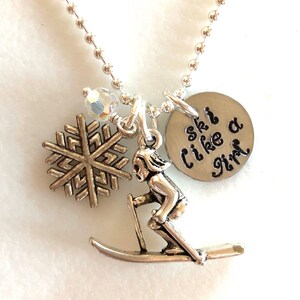 Ski Charm Necklace, Snow Skier Necklace, Hand Stamped "ski Like A Girl ...