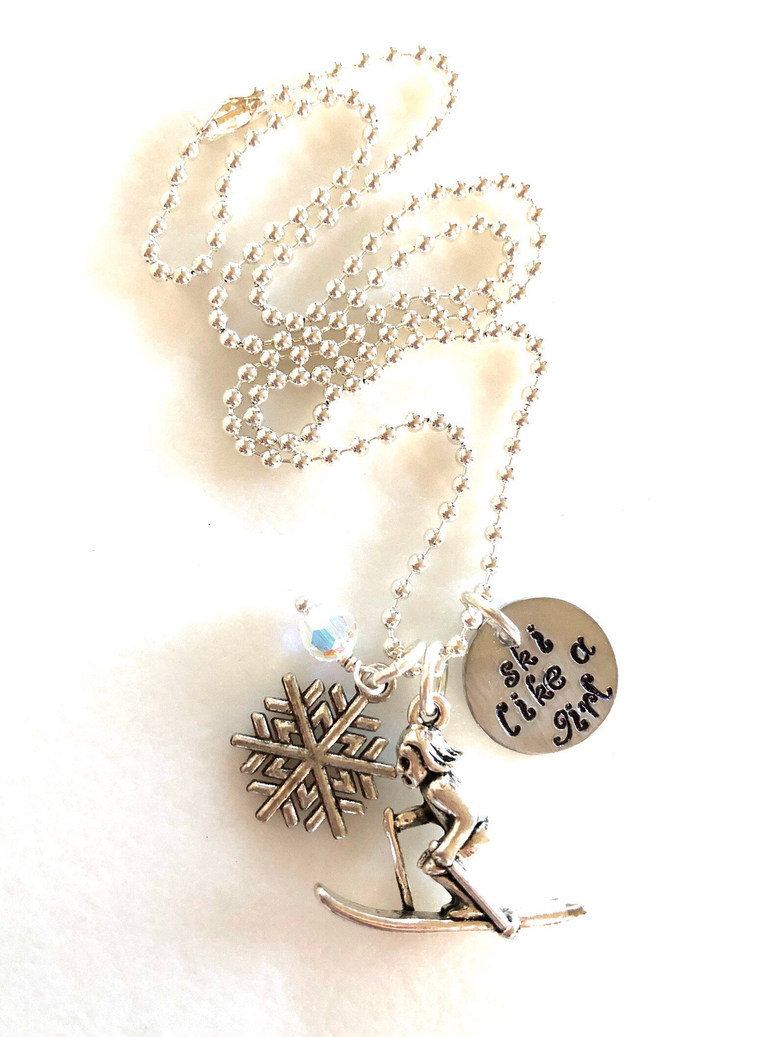 Ski Charm Necklace, Snow Skier Necklace, Hand Stamped "ski Like A Girl ...