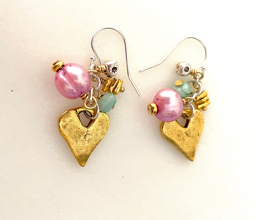 Heart Earrings, Sweetheart Earrings, Candy Pink Freshwater Pearls ...