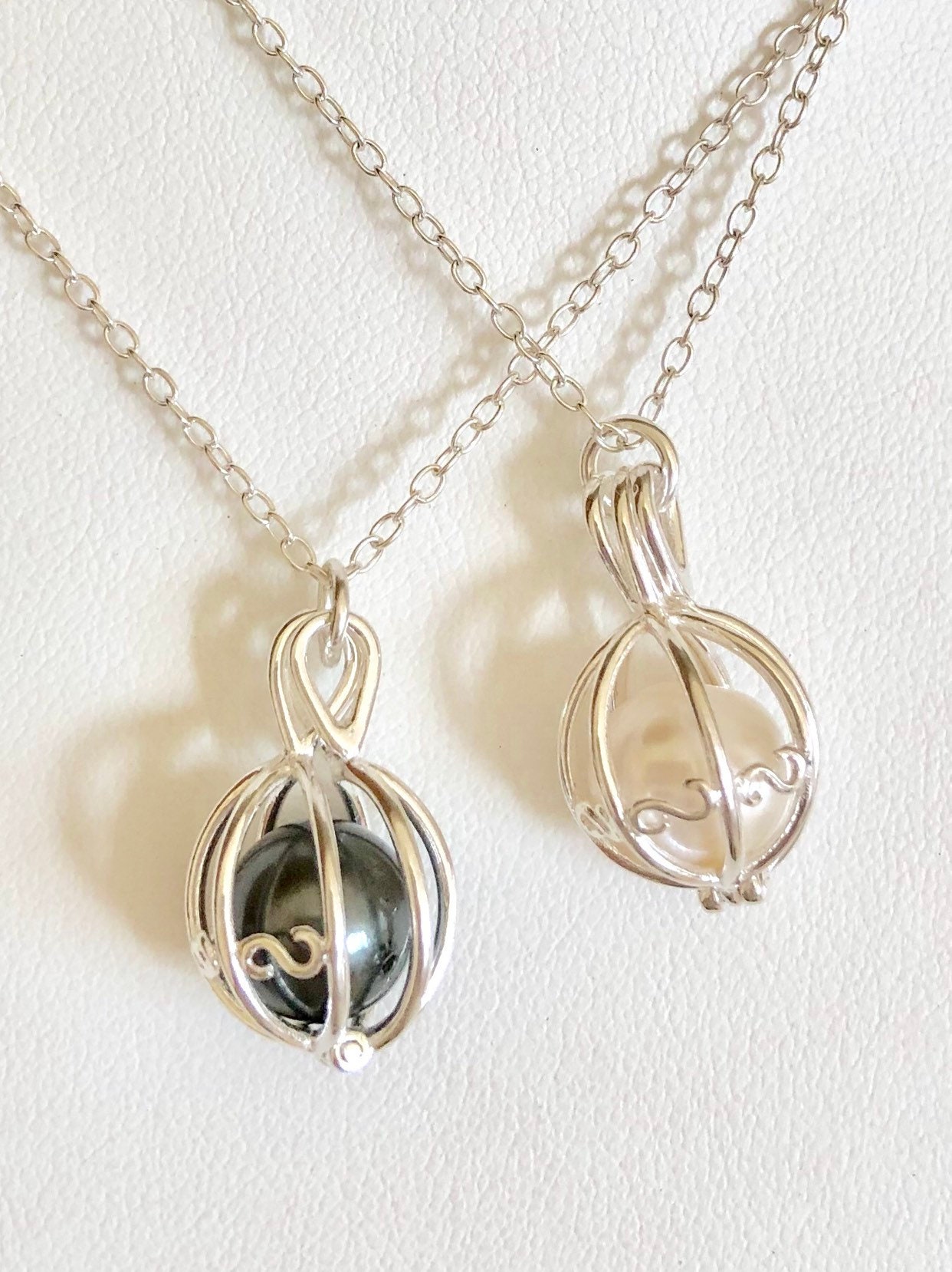 Sterling Silver Pearl Cage Necklace Genuine Freshwater Pearl - Etsy