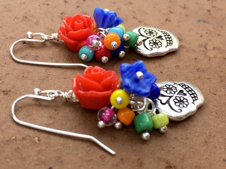 Sugar Skull Earrings, Flower Skull Earrings, Day of the Dead Earrings ...