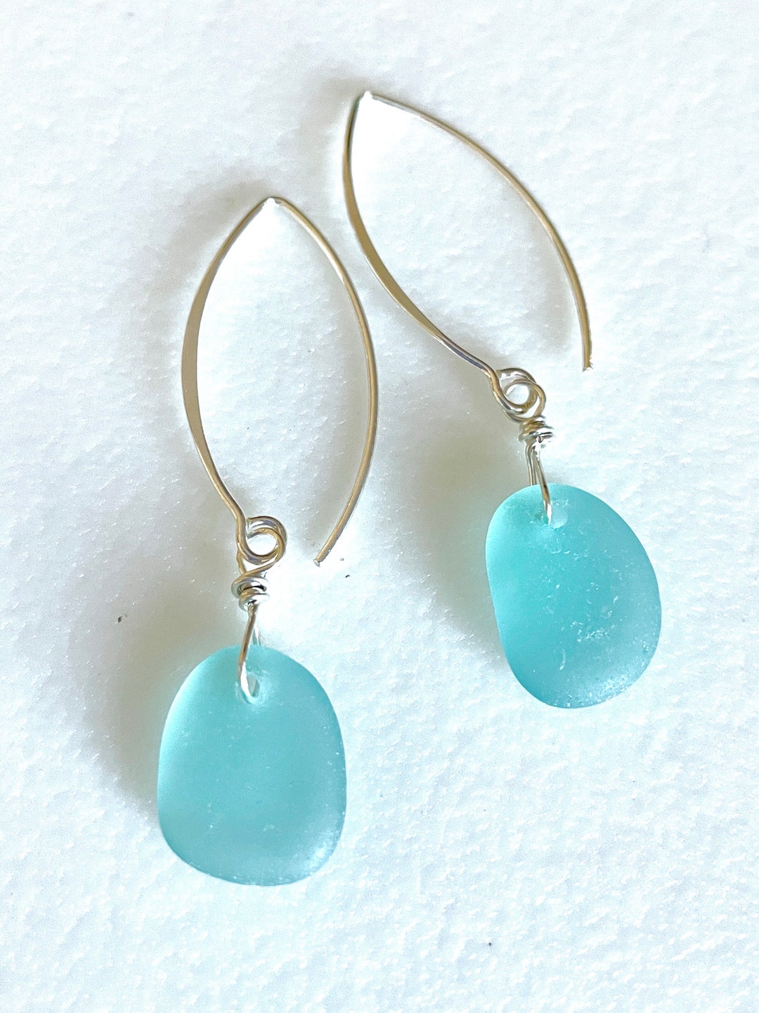 Genuine Teal Sea Glass Earrings, Rare Teal Blue Beach Glass, Japanese ...