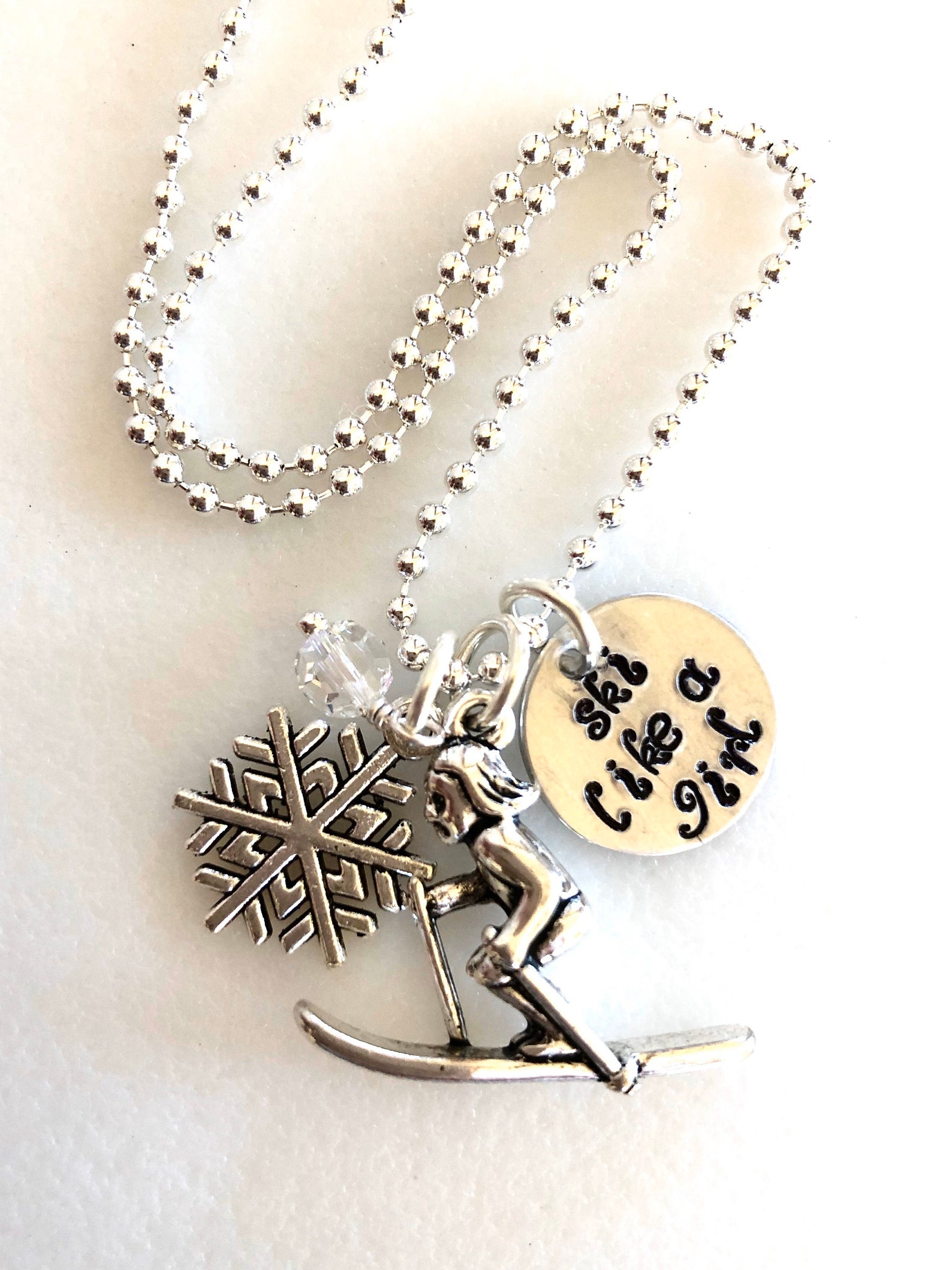 Ski Charm Necklace, Snow Skier Necklace, Hand Stamped "ski Like A Girl ...
