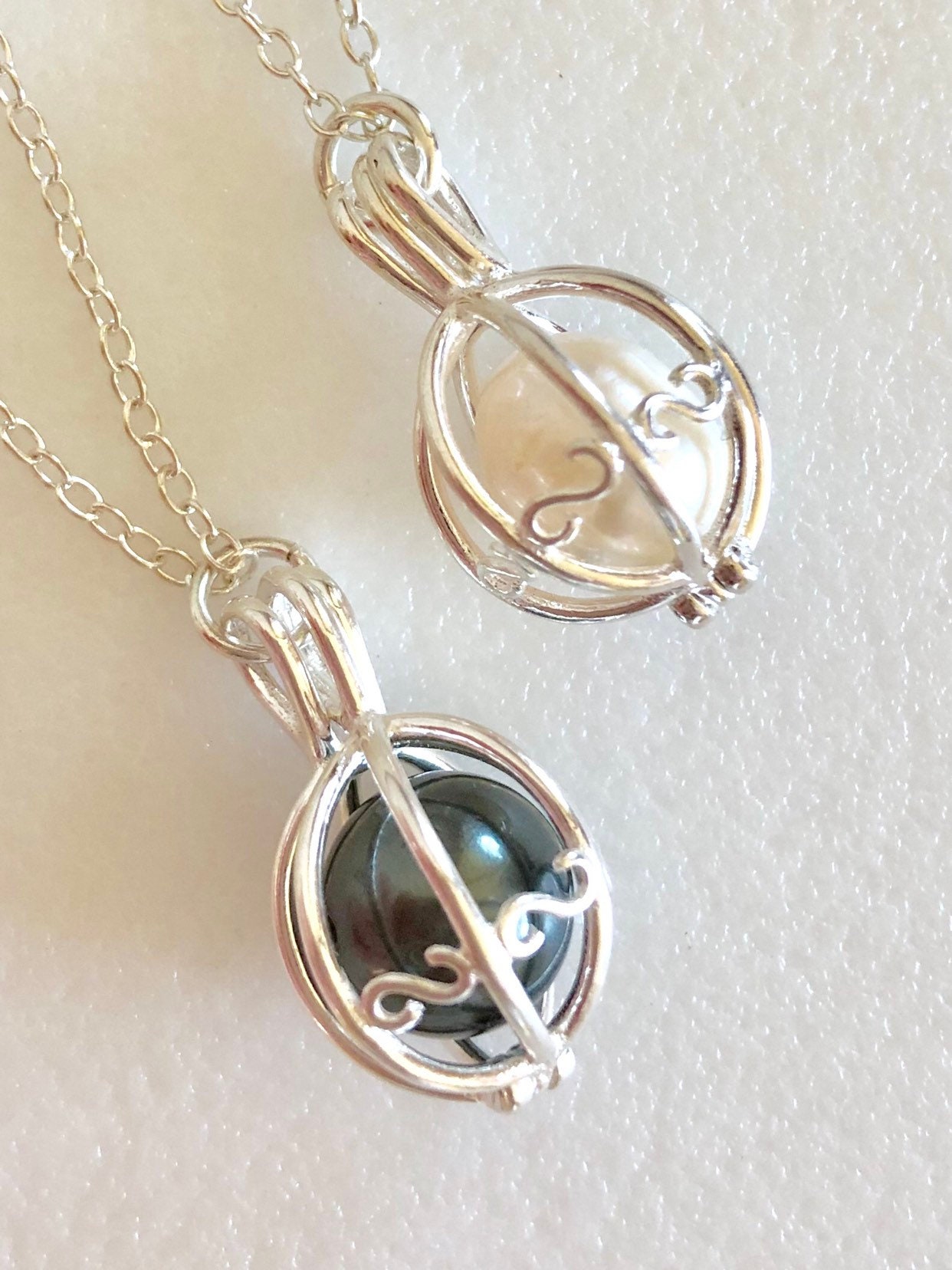 Sterling Silver Pearl Cage Necklace Genuine Freshwater Pearl - Etsy