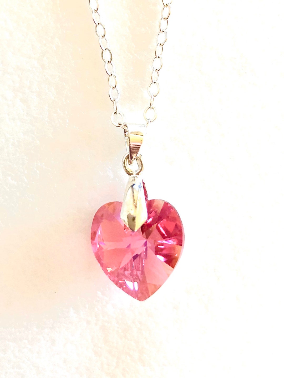 Pink Heart Necklace, Valentines Day Necklace, Swarovski Rose Pink Heart ...