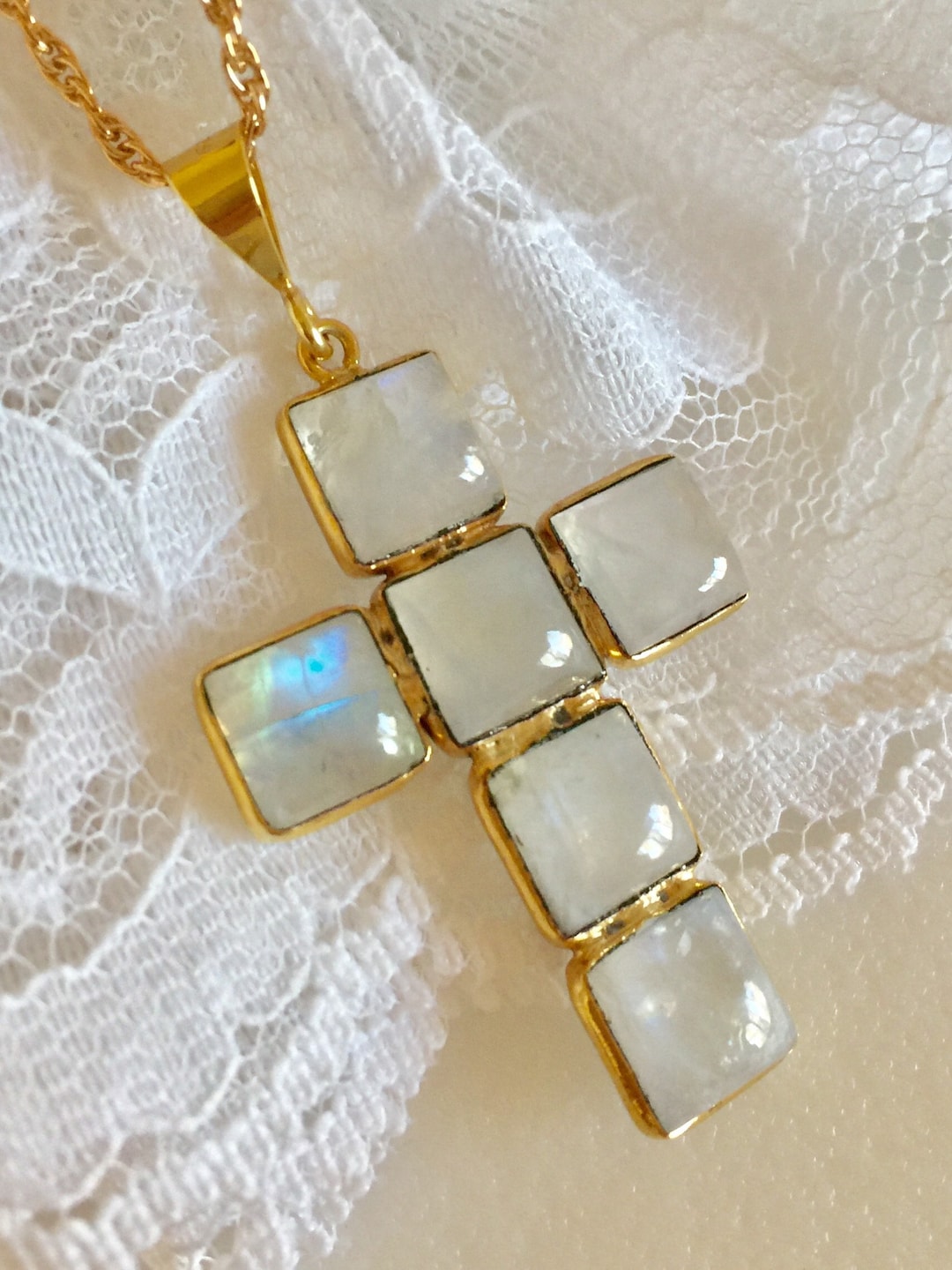 Rainbow Moonstone Cross Pendant, Gold Vermeil, June Birthstone - Etsy