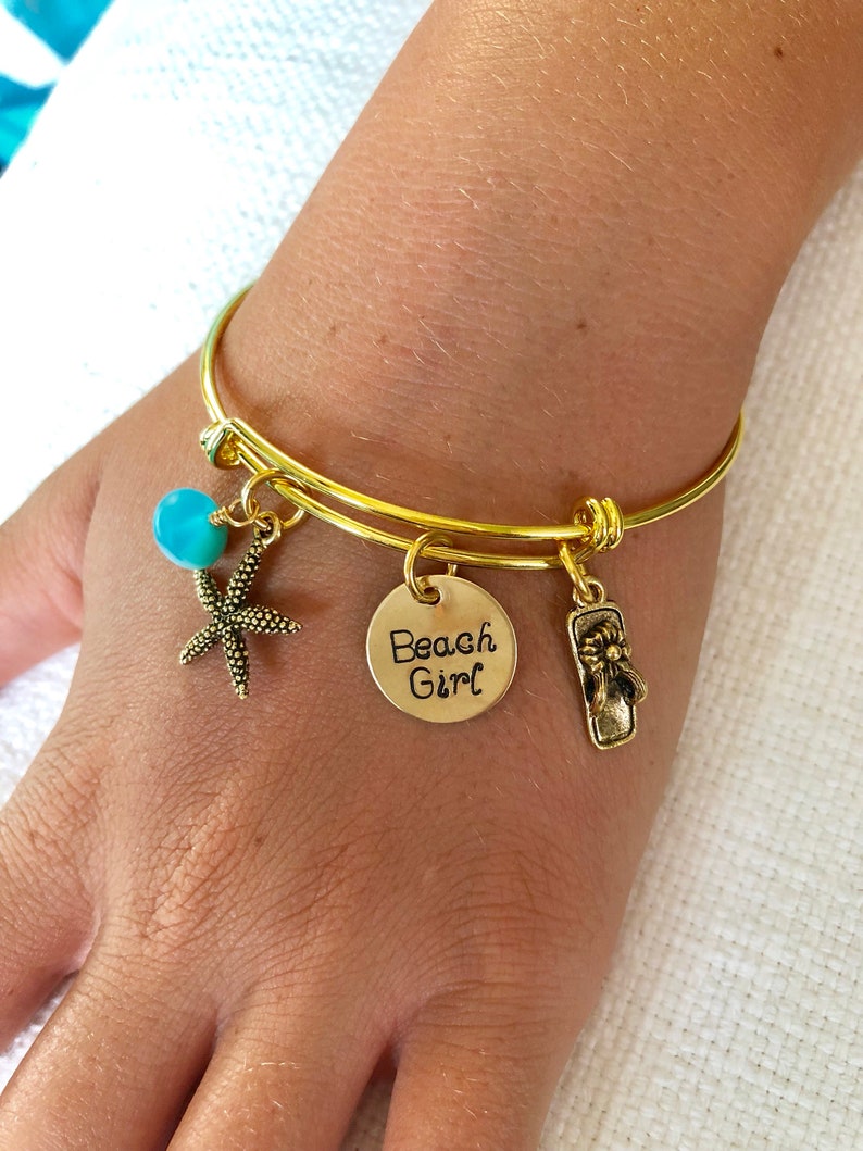 Gold Beach Girl Bangle Beach Girl Charm Bracelet Flip Flop | Etsy