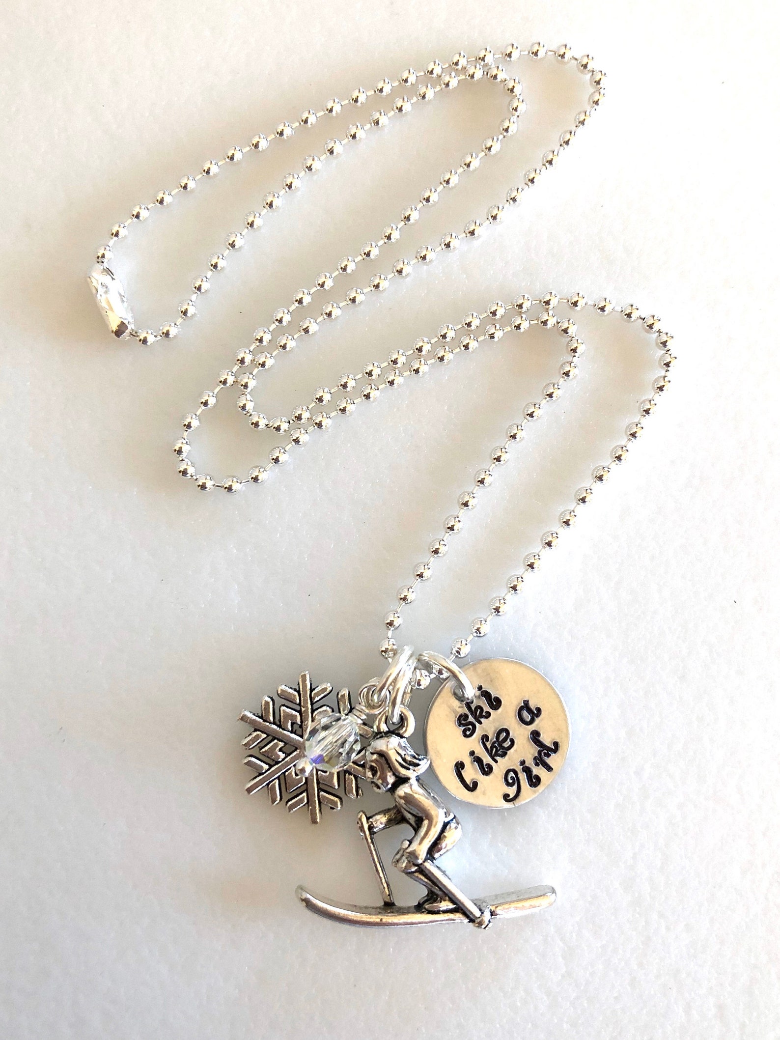 Ski Charm Necklace Snow Skier Necklace Hand Stamped - Etsy