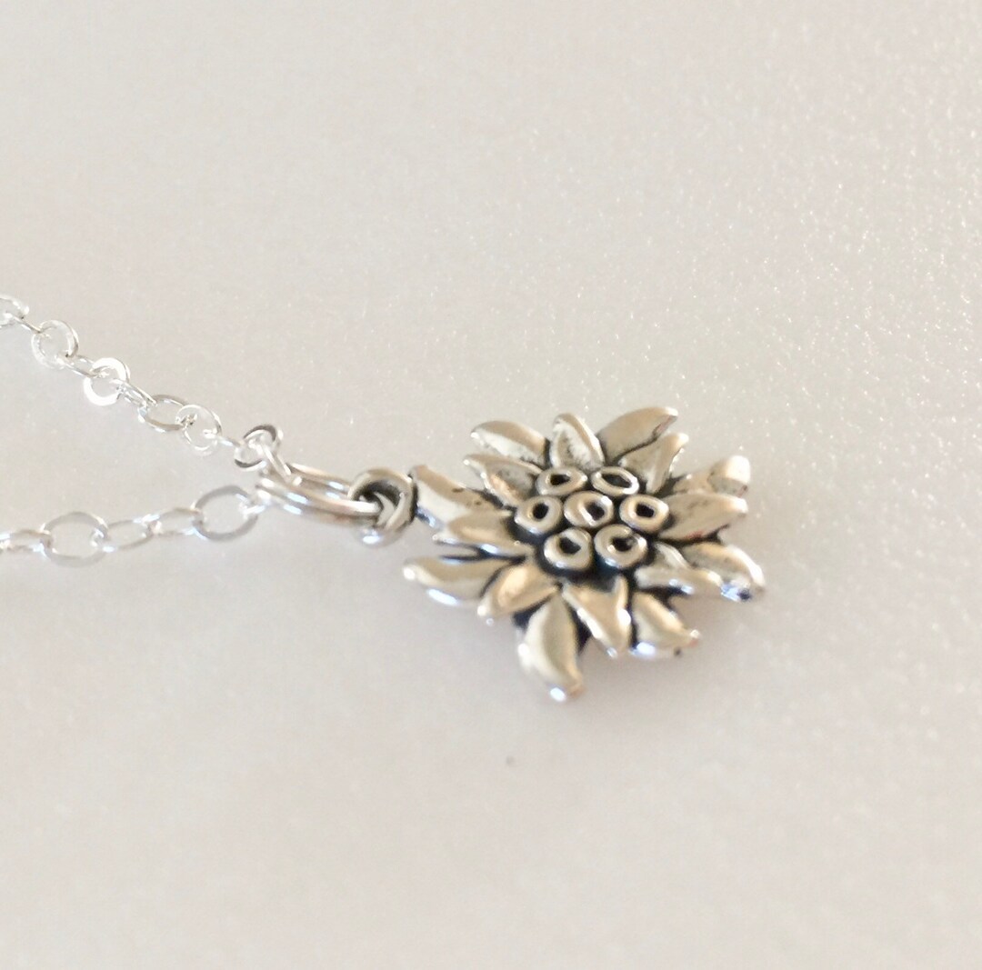 Edelweiss Flower Necklace, Sterling Silver Edelweiss Charm, Wildflower ...