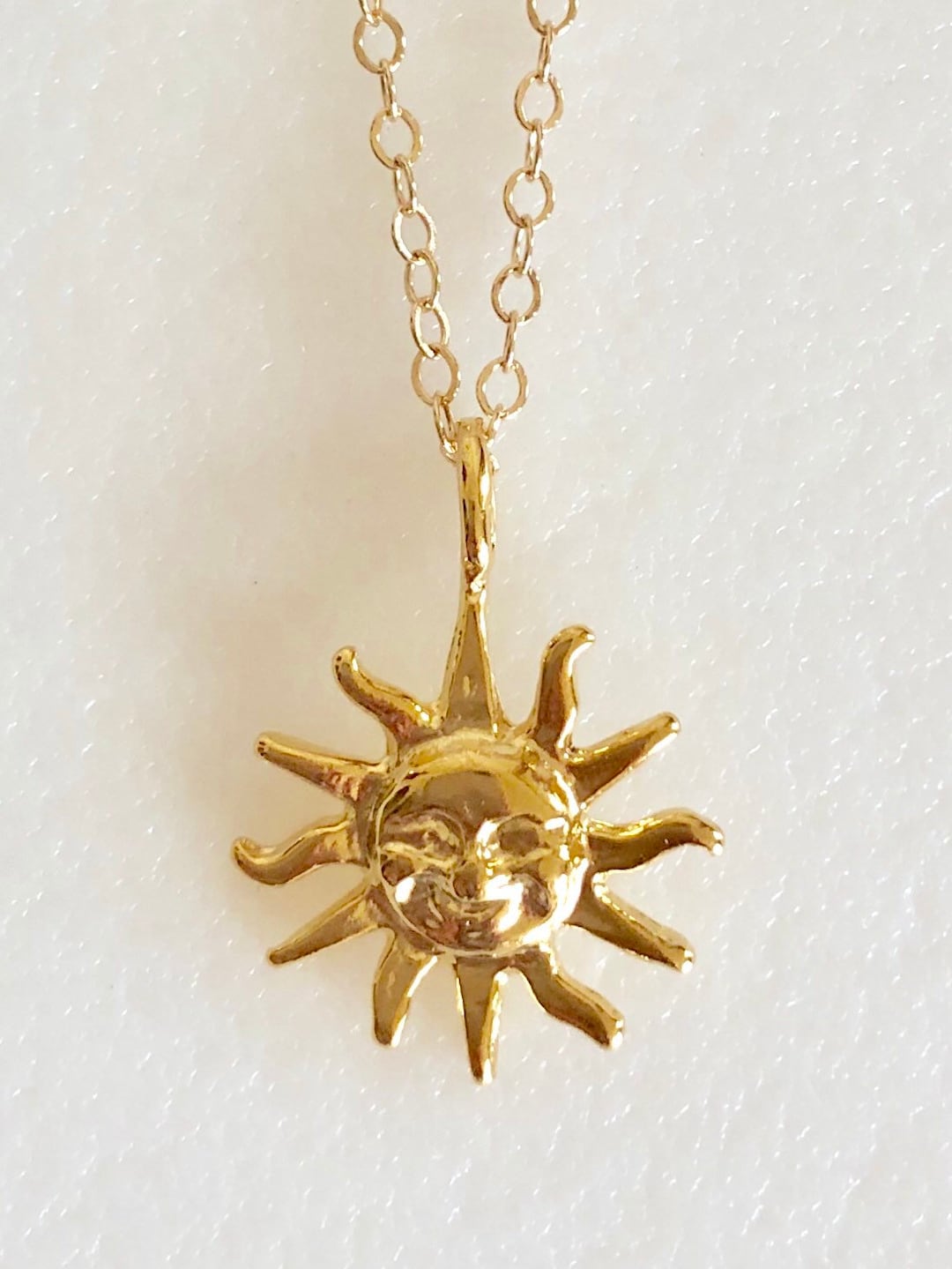 Sun Necklace, Radiant Sun Charm, Happy Face Sun Pendant, Petite ...
