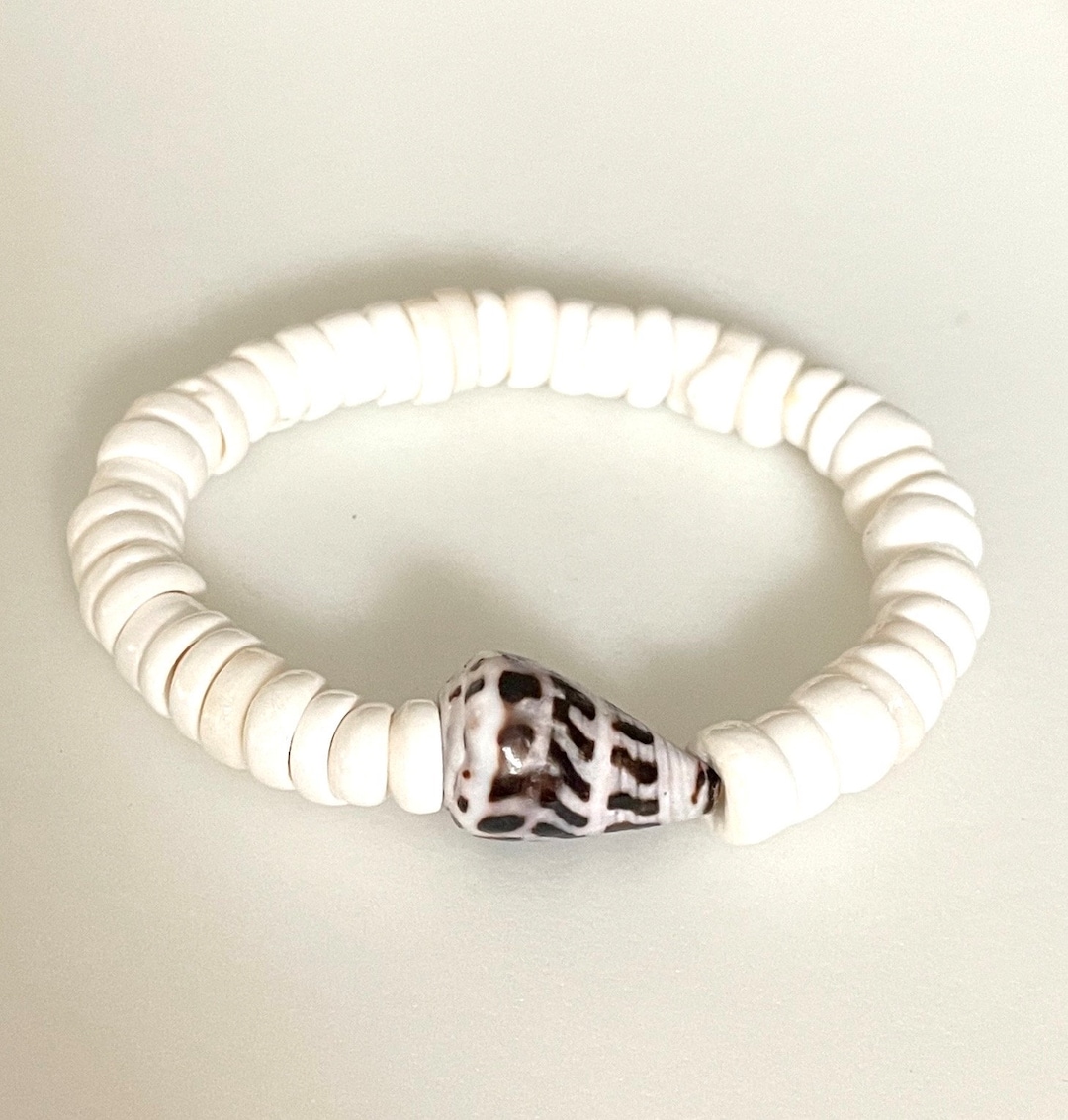 Puka Shell Bracelet, Hawaiian Cone Shell, Genuine 8-10mm Sea Shell ...