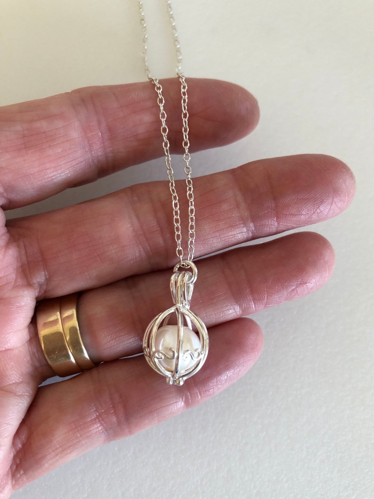 Sterling Silver Pearl Cage Necklace Genuine Freshwater Pearl - Etsy