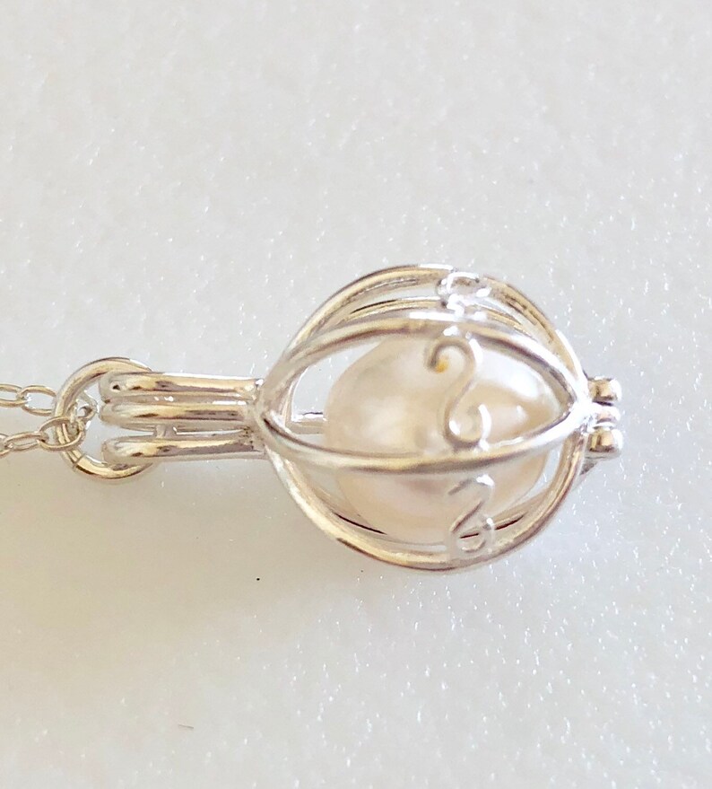 Sterling Silver Pearl Cage Necklace Genuine Freshwater Pearl - Etsy