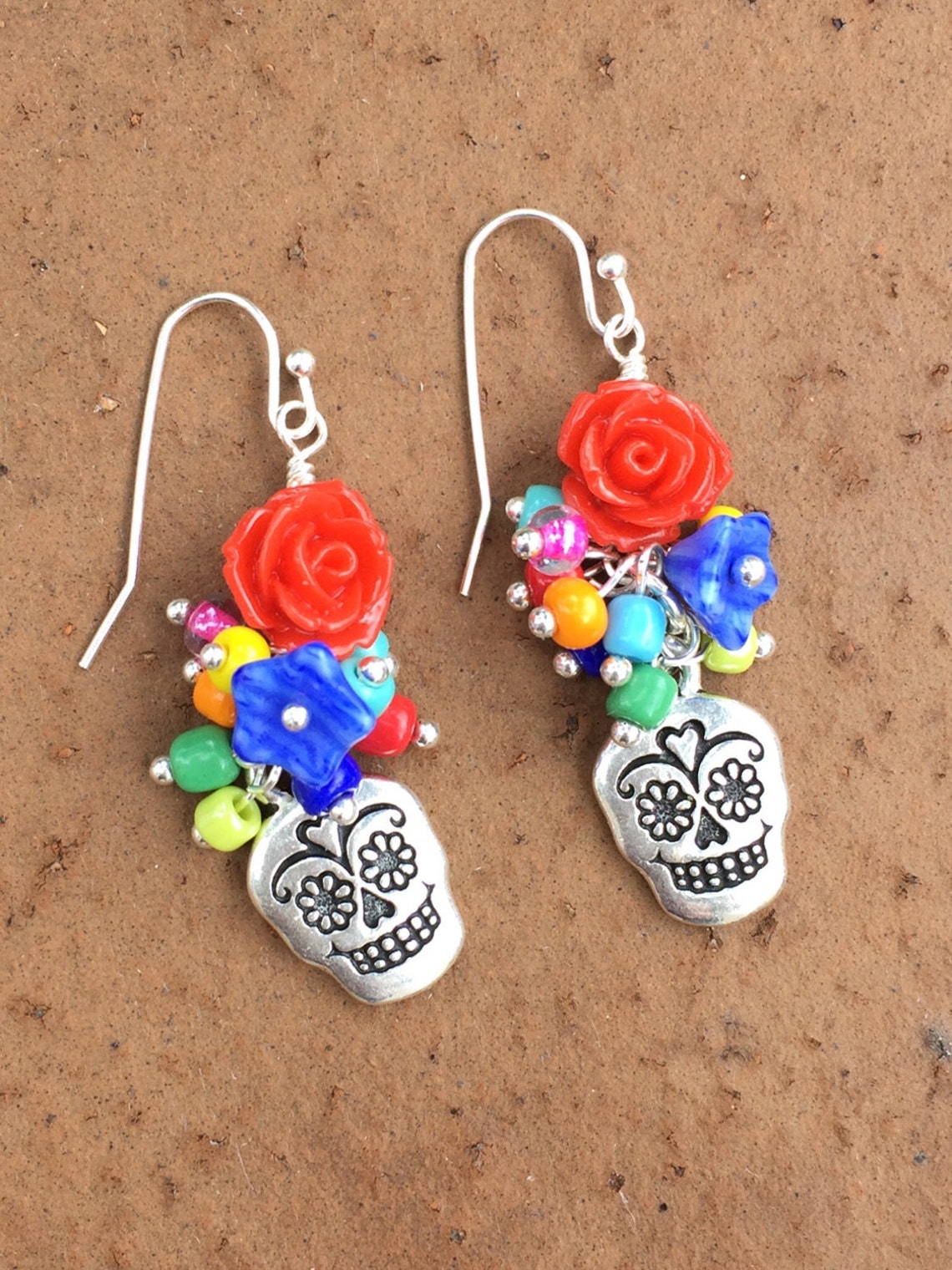 Sugar Skull Earrings Flower Skull Earrings Day of the Dead - Etsy