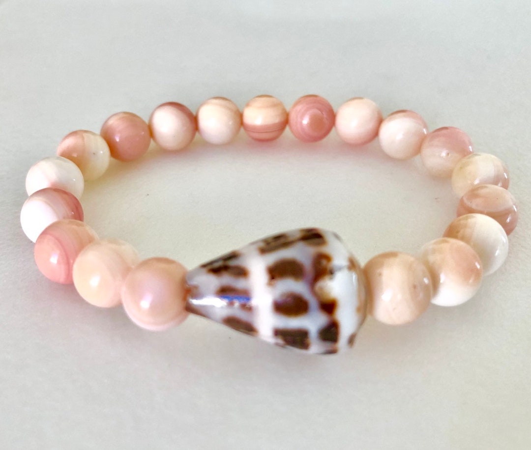 Pink Conch Shell Bracelet, Queen Conch Shell, Hawaiian Cone Shell ...