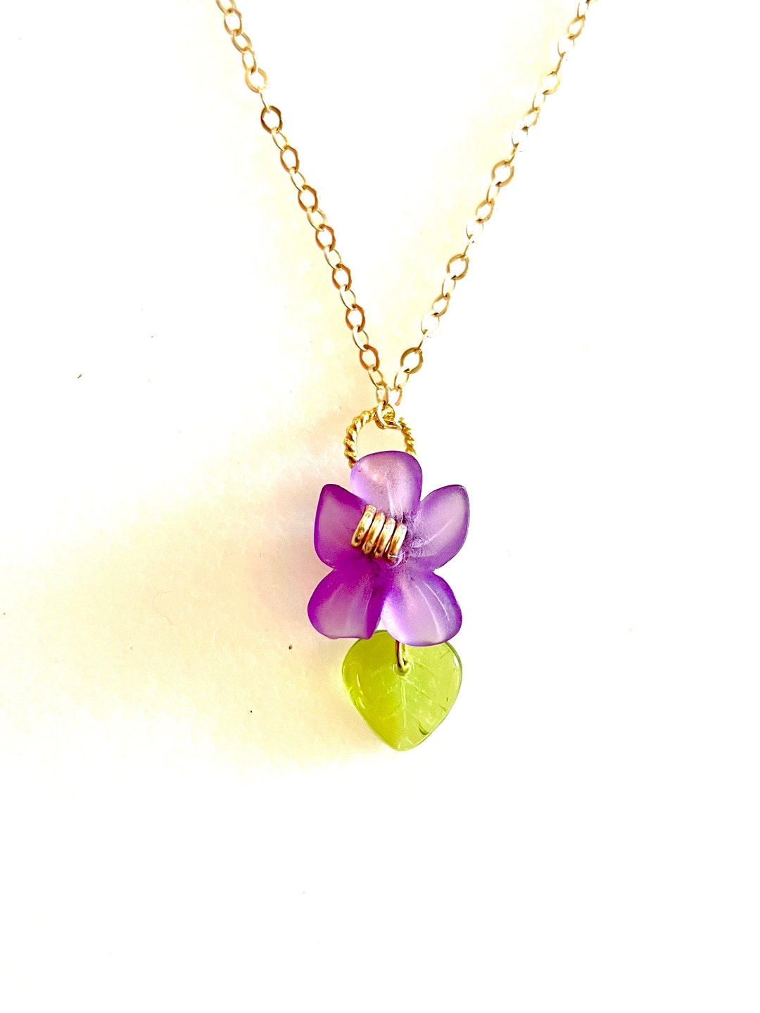 Violet Flower Necklace, Dainty Violet Lucite Flower, 14K Gold Fill ...