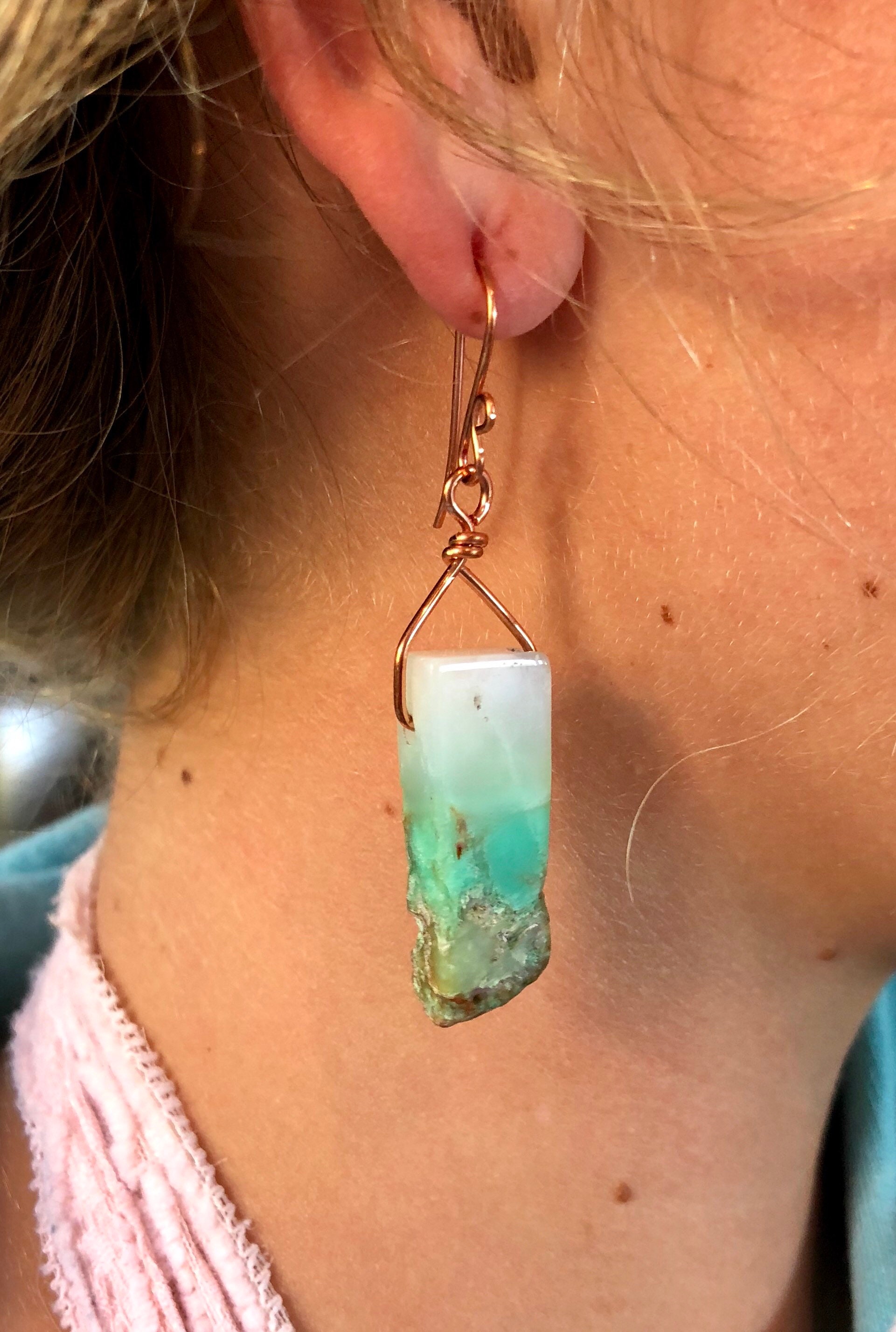 Chrysoprase Gemstone Earrings Natural Green Blue Chrysoprase - Etsy
