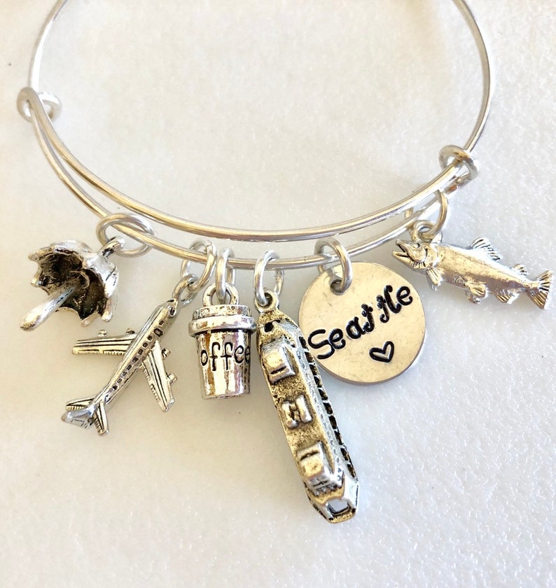 Seattle Bangle Pacific Northwest Charm Bangle Seattle Charm - Etsy