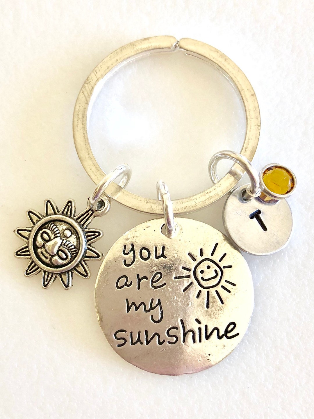 You Are My Sunshine Key Ring Hand Stamped Sun Key Ring Happy - Etsy