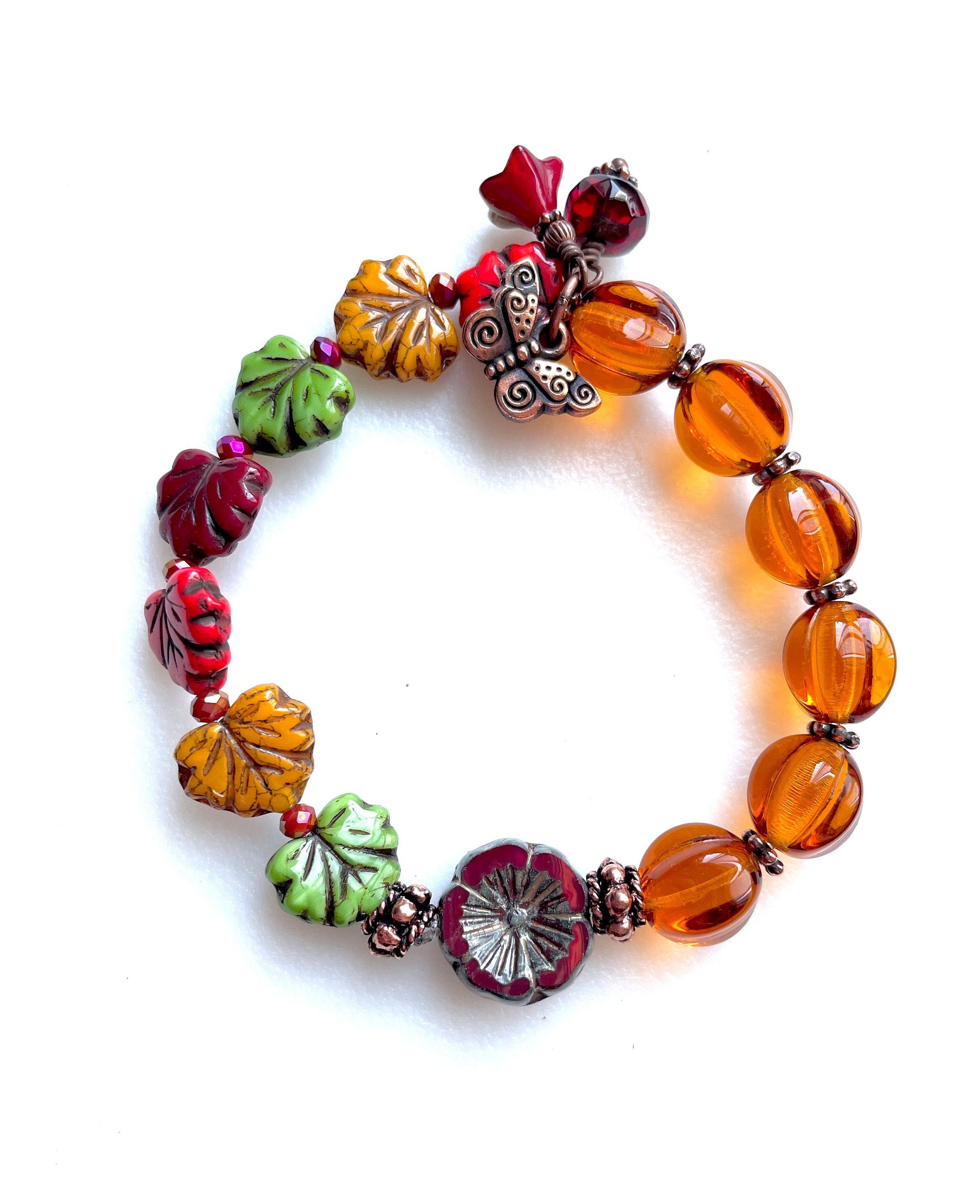 Orange Pumpkin Bracelet, Fall Maple Leaf Bracelet, Pomegranate Flower ...