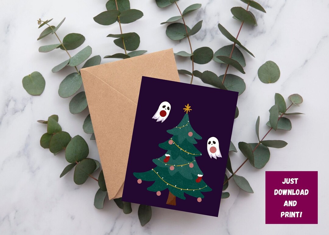 Yule Tree With Ghosts Card, Pagan Holiday Card, Gothic Yule Card - Etsy
